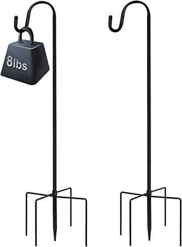 47 Inch Outdoor Shepherd Hook with 5 Prong Base(2 Packs),Adjustable Hanger for Outdoor,Garden Flower Planter,Bird Feeder,Plant Baskets (Black)
