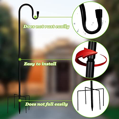 47 Inch Outdoor Shepherd Hook with 5 Prong Base(2 Packs),Adjustable Hanger for Outdoor,Garden Flower Planter,Bird Feeder,Plant Baskets (Black)