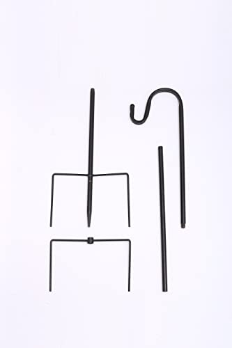 47 Inch Outdoor Shepherd Hook with 5 Prong Base(2 Packs),Adjustable Hanger for Outdoor,Garden Flower Planter,Bird Feeder,Plant Baskets (Black)