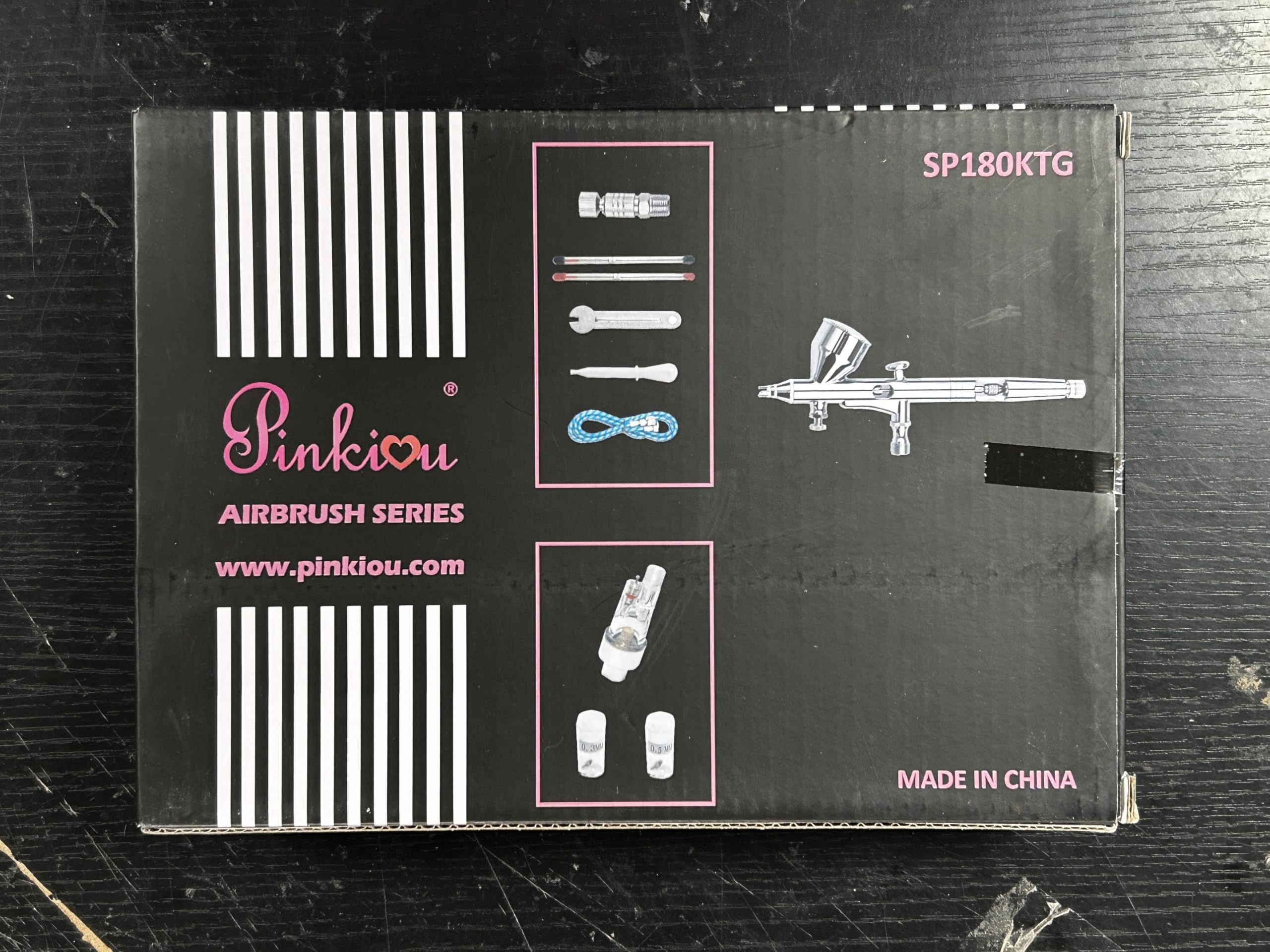 Pinkiou Double Action Airbrush Kit Air Brush Spray Gun with 0.3mm/0.2mm/0.5mm Needles and Air Hose for Temporary Tattoo Nail Art Car Hobby