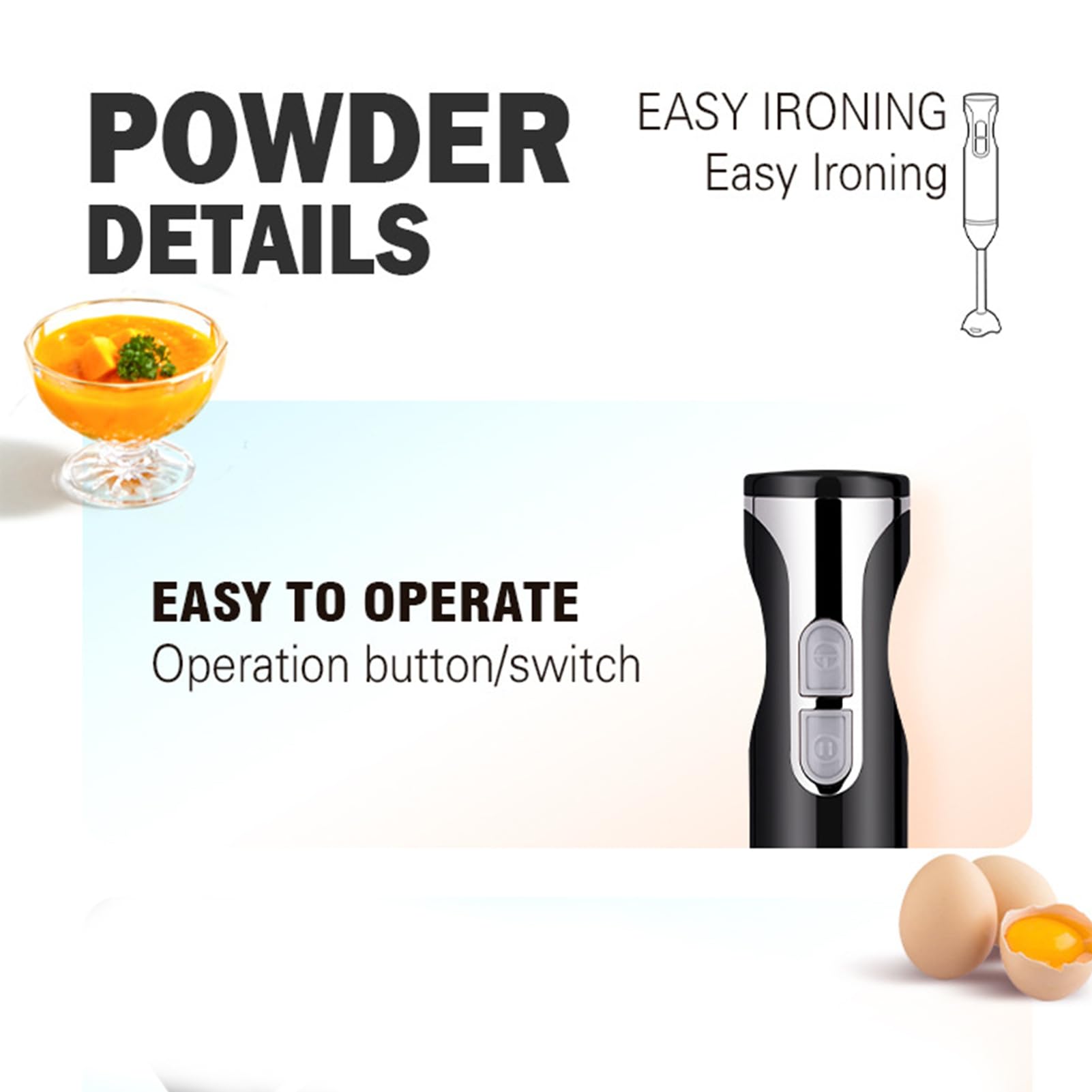 Electric Hand Blender, 550g Portable Hand Blender Mixer Stick With Easy Control Grip, Simple To Use Food Blender Hand Mixer For Smoothies, Puree Baby, Food And Soup