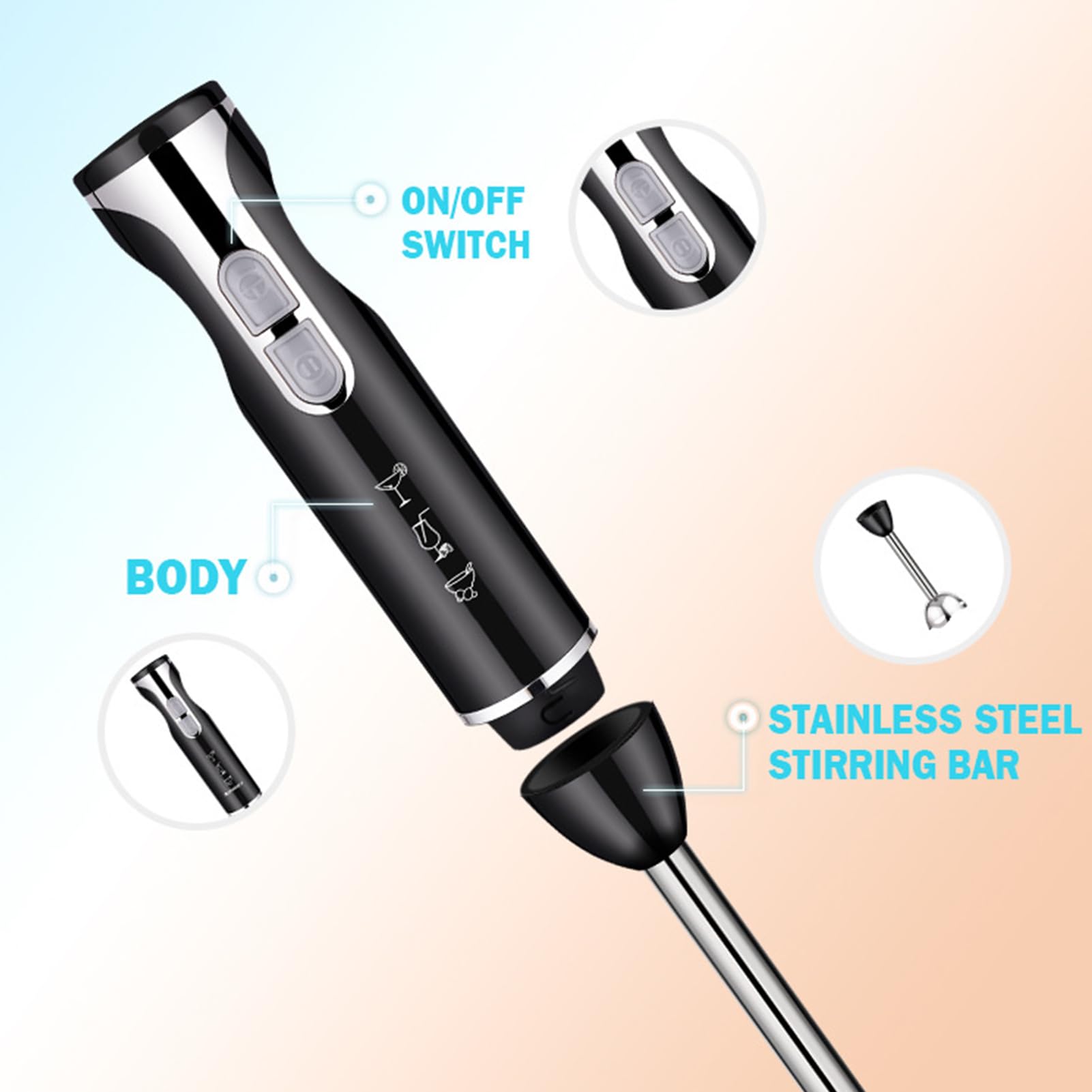 Electric Hand Blender, 550g Portable Hand Blender Mixer Stick With Easy Control Grip, Simple To Use Food Blender Hand Mixer For Smoothies, Puree Baby, Food And Soup