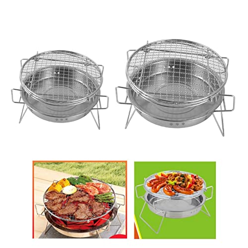 TAMYID Charcoal Grills, Outdoor BBQ Grill Charcoal Rack Grate Mini Round Grill Portable Camping Pot Baking Cooking Grill Barbecue Mesh Wood Coal Stove