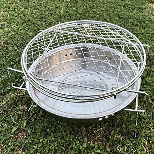 TAMYID Charcoal Grills, Outdoor BBQ Grill Charcoal Rack Grate Mini Round Grill Portable Camping Pot Baking Cooking Grill Barbecue Mesh Wood Coal Stove