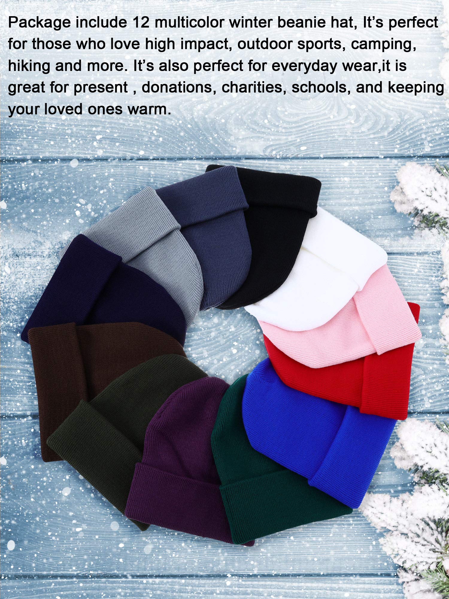 Zhanmai 12 Pieces Knit Hat Beanie Hats Warm Cozy Knitted Cuffed Skull Cap for Adults Kids (Multicolor)
