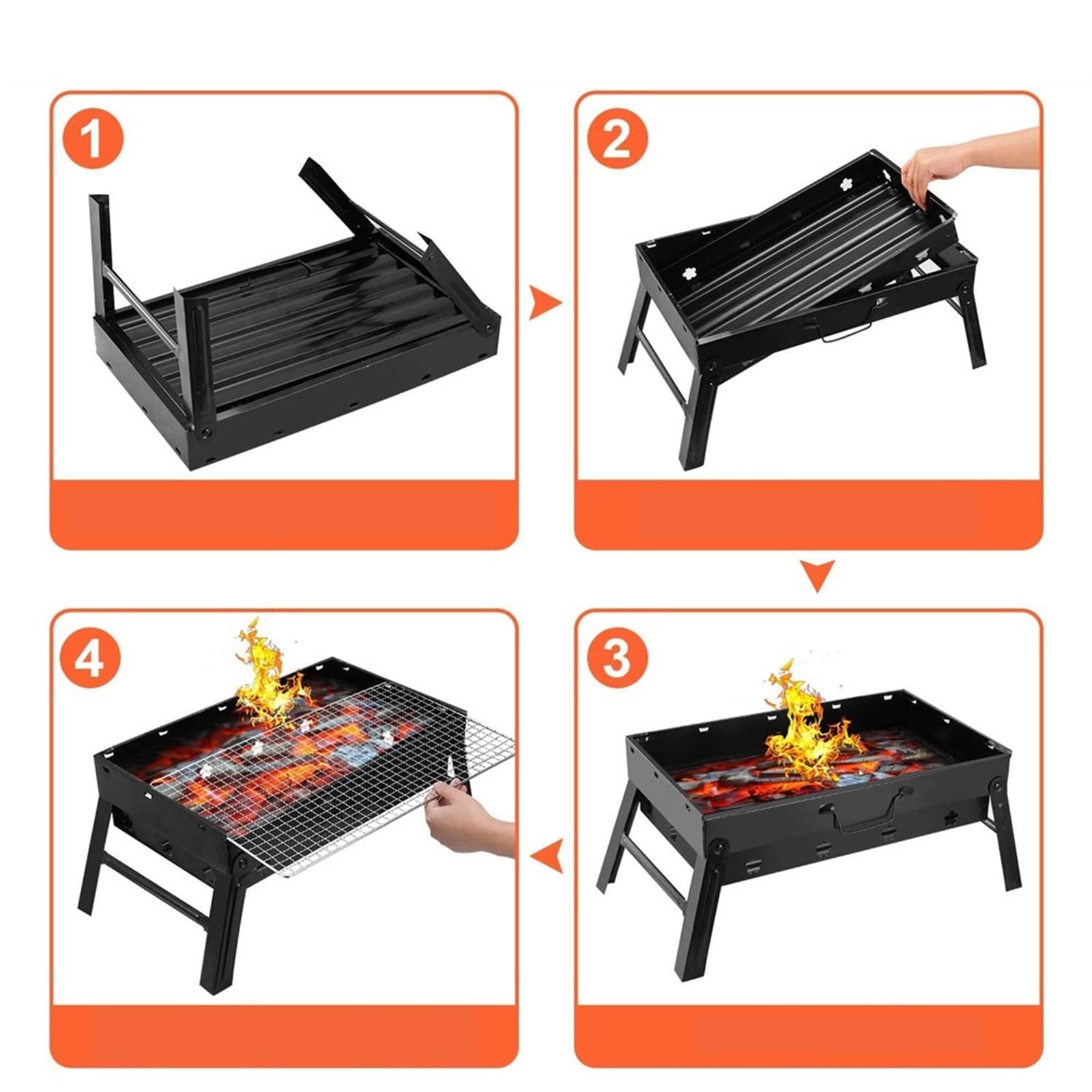 TAMYID Charcoal Grills, Folding Portable Barbecue Charcoal Grill Stainless Steel Small Mini BBQ Tool Kits For Outdoor Cooking Camping Picnics Beach