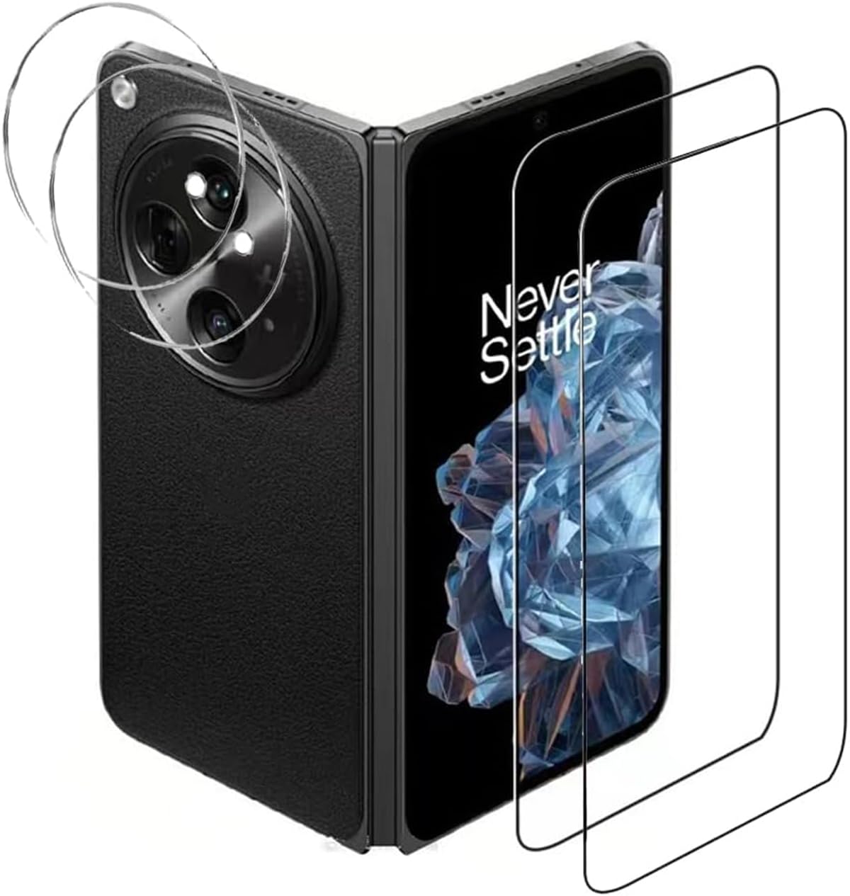 Yiushing For OnePlus Open Tempered Glass Front Screen Protector + Camera Lens Protector, 9H Hardness Anti-Scratch Tempered Glass Screen Protector Film (2+2 Pcs)