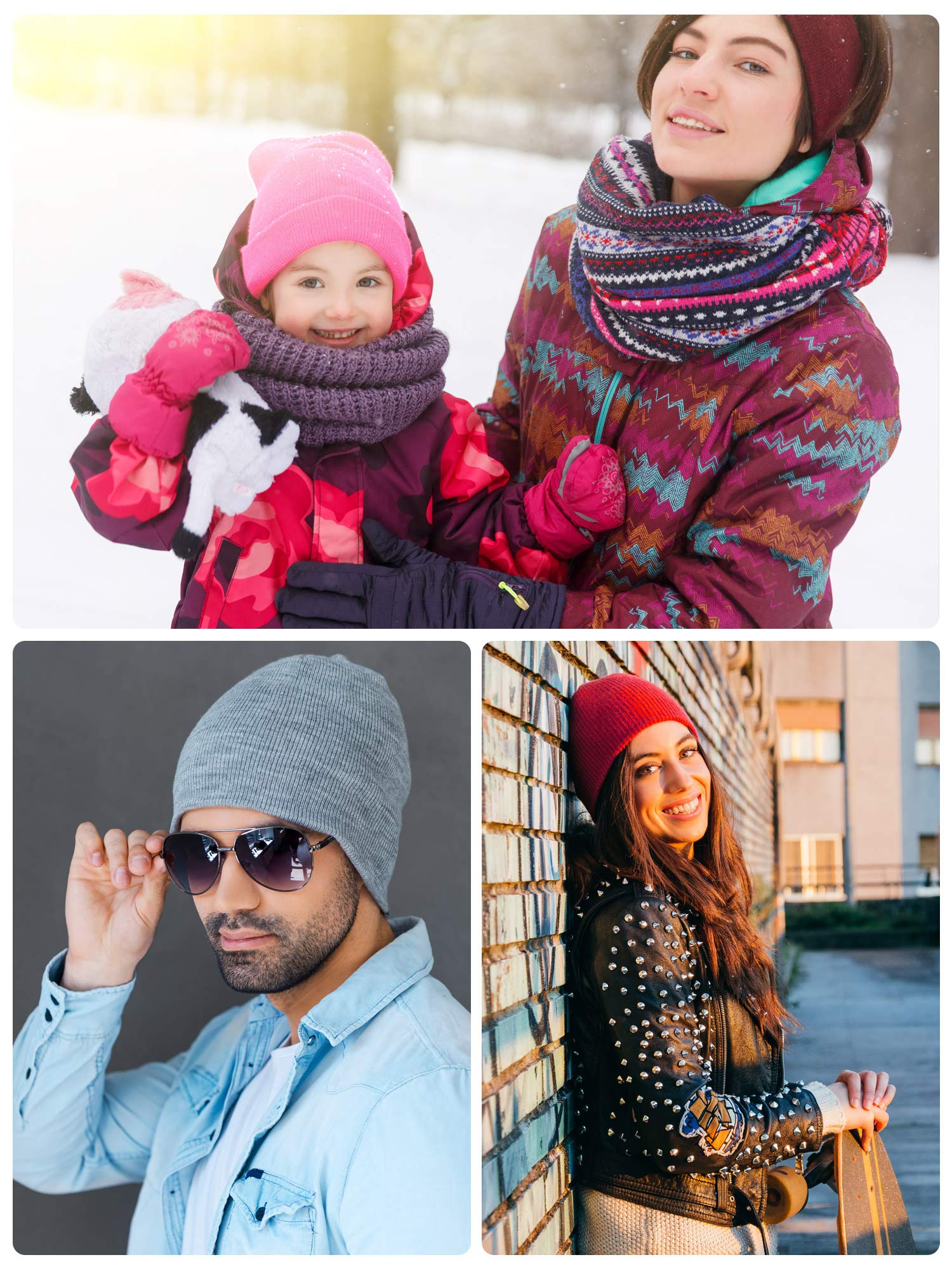 Zhanmai 12 Pieces Knit Hat Beanie Hats Warm Cozy Knitted Cuffed Skull Cap for Adults Kids (Multicolor)