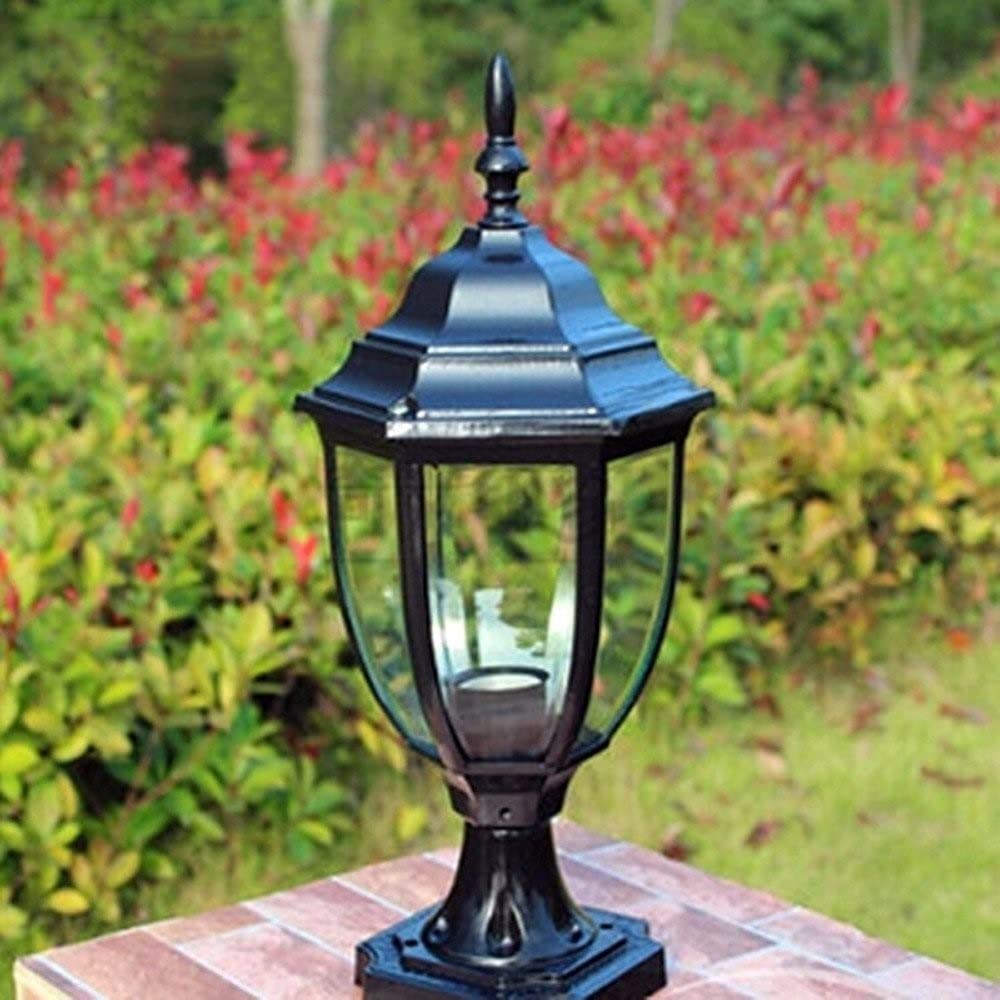 MODEBHD 38cm Antique Traditional Victoria Globe Glass E27 Garden Column Lamp European Retro Outdoor Waterproof Aluminum Post Light Courtyard Path Door Landscape Decorative Pillar Lights