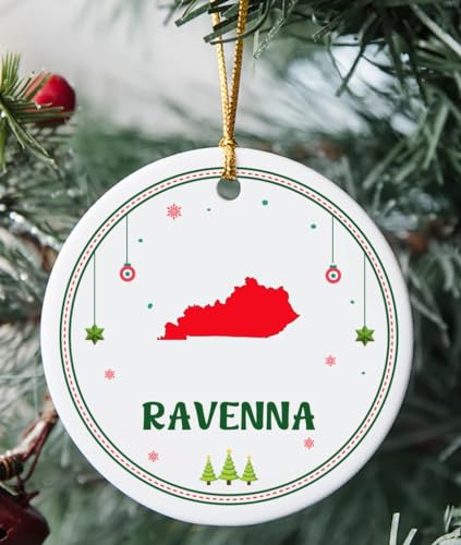 Ravenna KY Ornament for Christmas Tree Decorations City Travel Souvenir Gifts for Family - Housewarming Gift Ravenna Kentucky Ornament 3 Inch Plastic