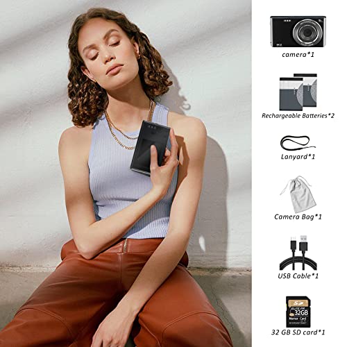 Digital Camera 4K 44MP Compact Point and Shoot Camera with 16X Digital Zoom 32GB SD Card,Kids Camera 2.4 Inch, Vlogging Camera for Teens Students Boys Girls Seniors(Black2)