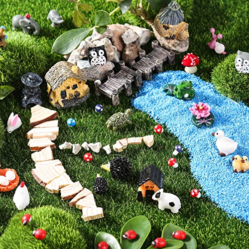 Modacraft 172Pcs Miniature Fairy Garden Accessories Including 100Pcs Fixed Pins, Fairy Garden Kit Fairy House Animal Figurines Mini Landscape for Garden Dollhouse Potted Plant Bonsai Terrarium Décor
