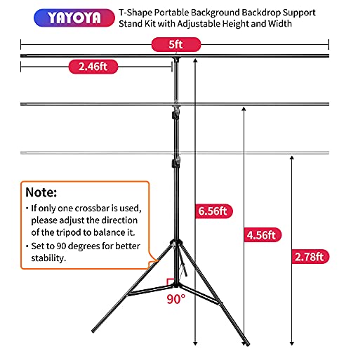 YAYOYA Black White Backdrop Screen with Stand Kit 5x6.5ft for Photo Video Studio, 2-in-1 Revisible Black Backdrop White Screen with T-Shaped Photography Background Support Stand and 5 Backdrop Clamps