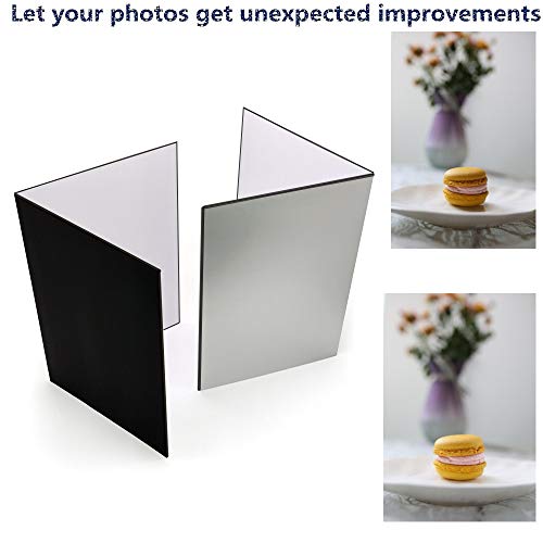 (2 Pcs) Light Reflector 3 in 1 Photography Reflector Cardboard, A4 (12x8 Inch) Size Folding Light Diffuser Board for Still Life, Product and Food Photo Shooting - Black, Silver and White, 2 Pack