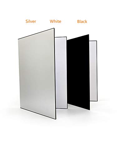 (2 Pcs) Light Reflector 3 in 1 Photography Reflector Cardboard, A4 (12x8 Inch) Size Folding Light Diffuser Board for Still Life, Product and Food Photo Shooting - Black, Silver and White, 2 Pack