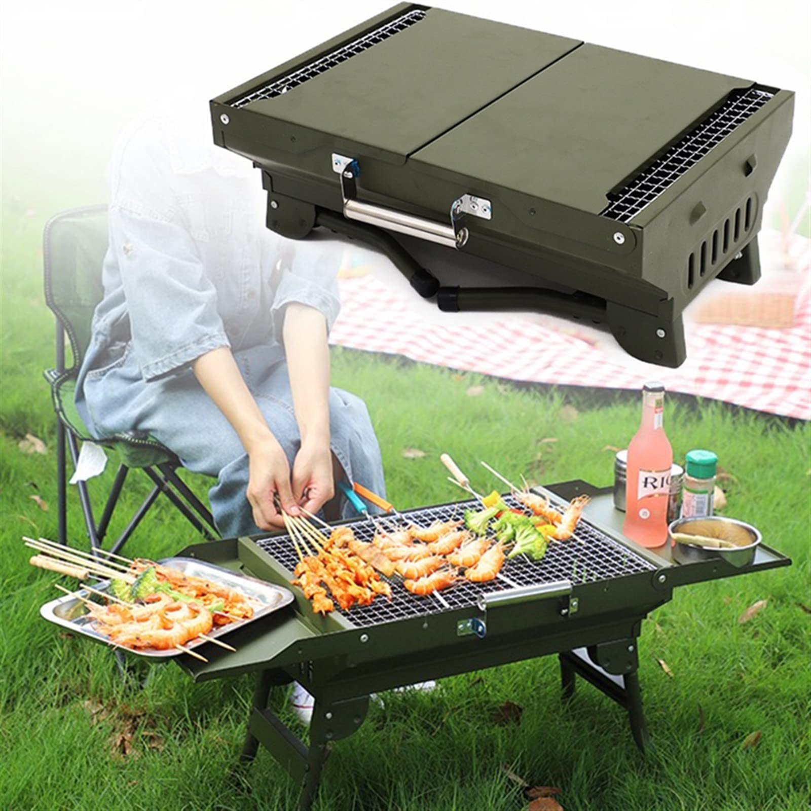 TAMYID Charcoal Grills, Collapsible Portable Grill Camping Outdoor Portable Charcoal BBQ Grill Cooking Utensils Party Cooking Tools Portable Grill