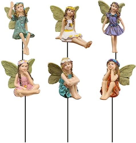 Usupgift Fairy Garden Vintage Figurines Resin Fairies Statue Miniature Outdoor Yard Lawn House Decor Set of 6 pcs