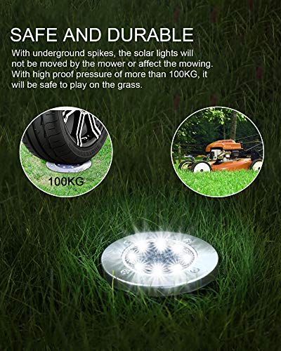 UFOND 12 Pack Solar Ground Lights,Outdoor Waterproof LED Solar Garden Lights, Disk Lights for Lawn Pathway Yard Walkway Driveway Patio Deck, Solar Lights (Cold White)