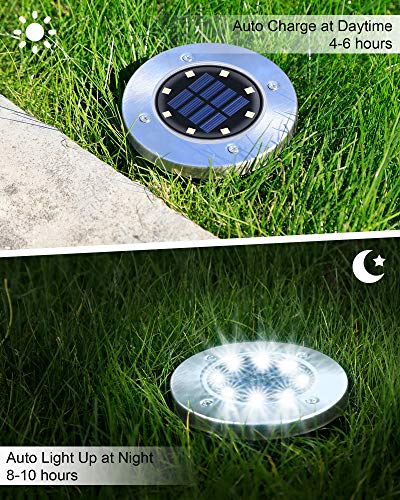 UFOND 12 Pack Solar Ground Lights,Outdoor Waterproof LED Solar Garden Lights, Disk Lights for Lawn Pathway Yard Walkway Driveway Patio Deck, Solar Lights (Cold White)