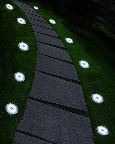 UFOND 12 Pack Solar Ground Lights,Outdoor Waterproof LED Solar Garden Lights, Disk Lights for Lawn Pathway Yard Walkway Driveway Patio Deck, Solar Lights (Cold White)