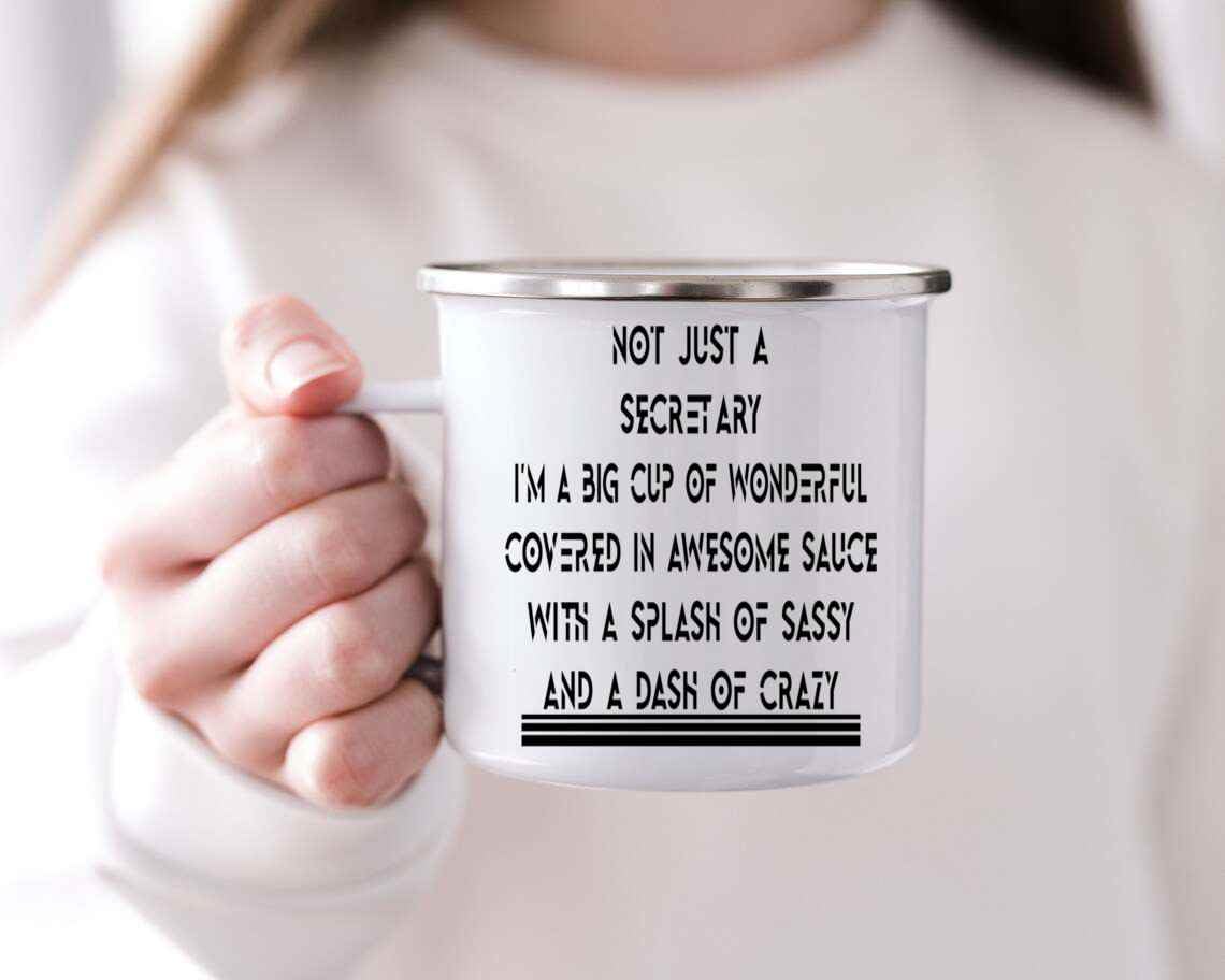 Inspirational Gift Secretaries Appreciation Gift, for Administrative Professionals Day - Big with Humor and Sauce, 12 Oz White Stainless Steel Camping Mug
