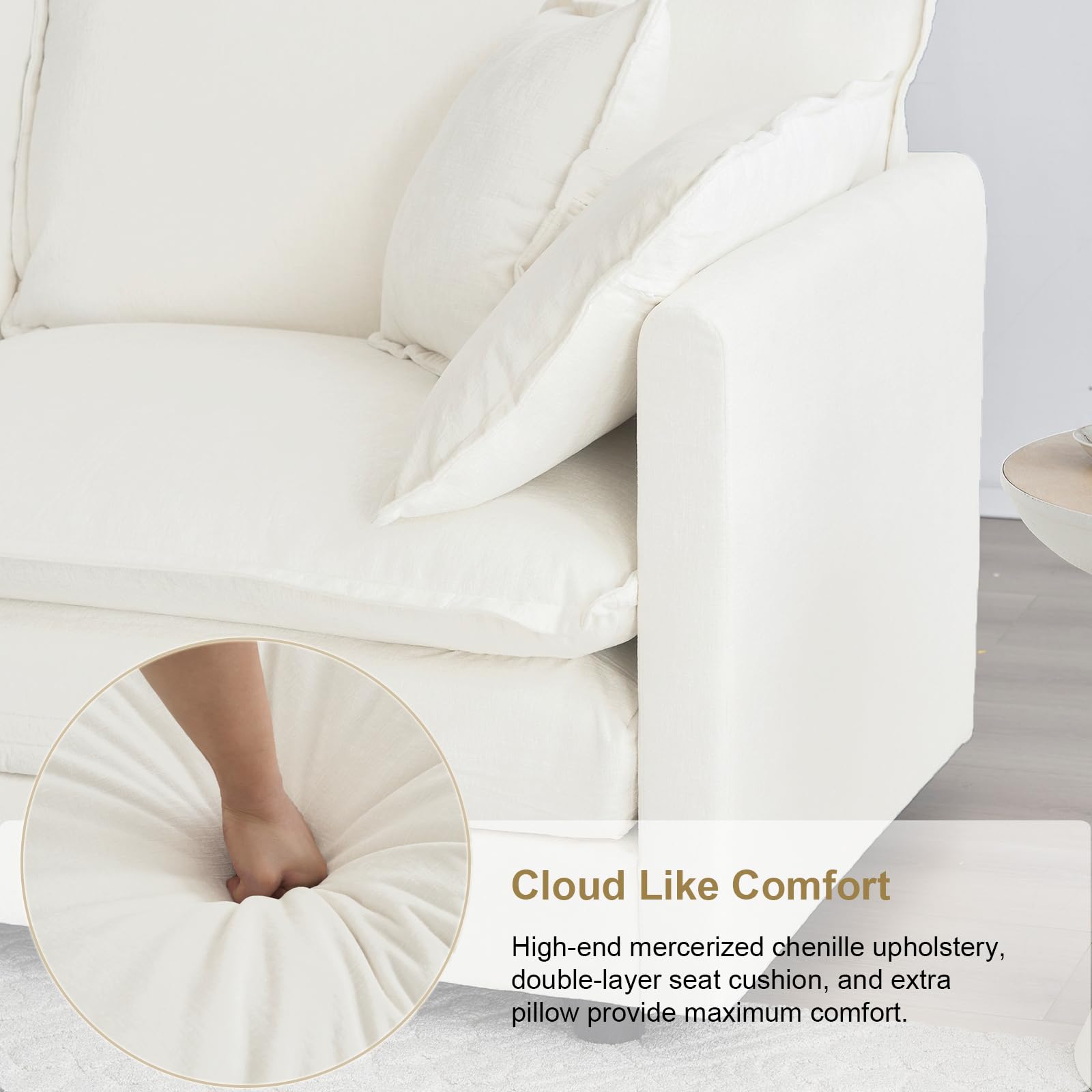 KIVENJAJA Chenille Single Sofa Chair, 41.4”W Oversized Accent Chairs, Modern Upholstered Deep Seat Comfy Armchair with Pillow for Living Room Bedroom Office Apartment, Beige