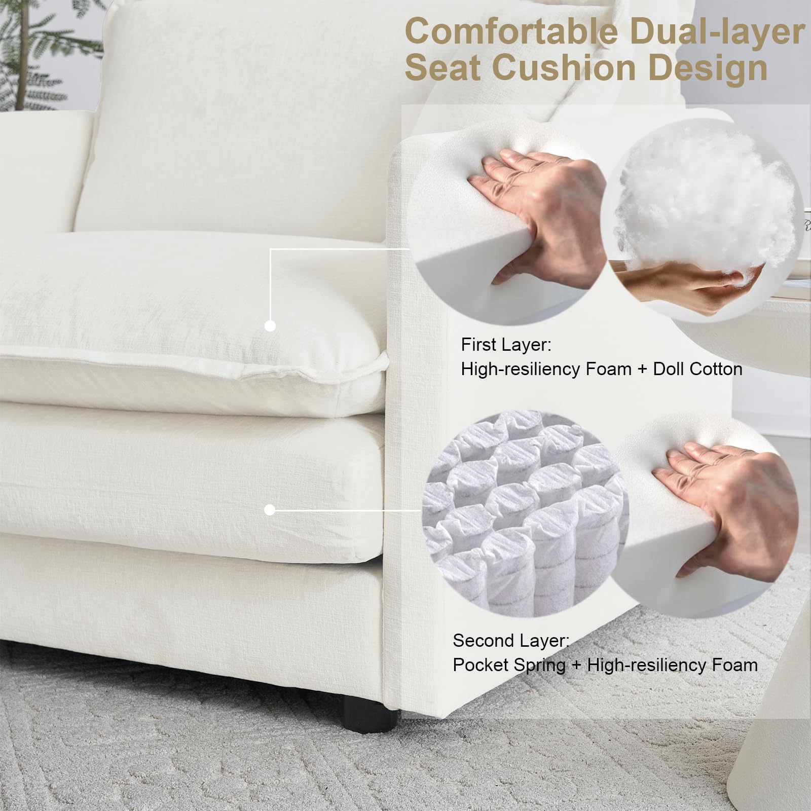 KIVENJAJA Chenille Single Sofa Chair, 41.4”W Oversized Accent Chairs, Modern Upholstered Deep Seat Comfy Armchair with Pillow for Living Room Bedroom Office Apartment, Beige