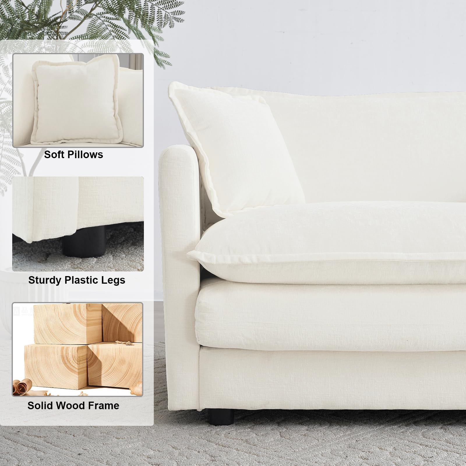 KIVENJAJA Chenille Single Sofa Chair, 41.4”W Oversized Accent Chairs, Modern Upholstered Deep Seat Comfy Armchair with Pillow for Living Room Bedroom Office Apartment, Beige