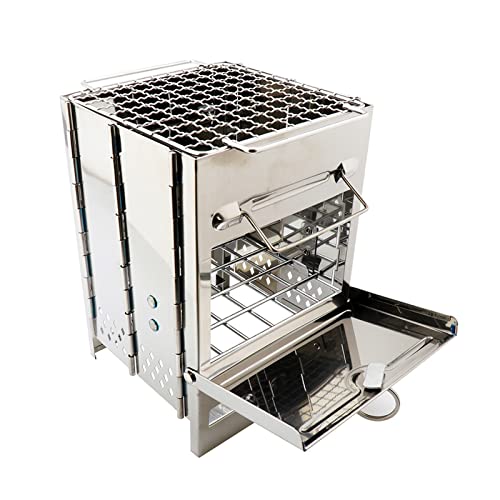 TAMYID Charcoal Grills, Outdoor Camping Stove Portable Ultralight Stainless Steel Stove Pan Camping Roaster Charcoal Barbecue Home Set Picnic Cookware