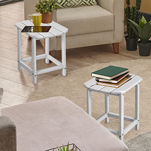 Giantex Side Table Outdoor Small Patio Table 18” Adirondack Table, Weather Resistant, Outside Square Tea Table for Patio, Backyard, Poolside, Garden, Balcony Outdoor Beside End Tables (1, White)