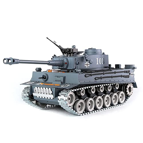 HENAA RC Tank Model, 1/18 2.4Ghz RC German Tiger Infrared Remote Control Main Battle Tank, Military Vehicle Model Alloy Crawler