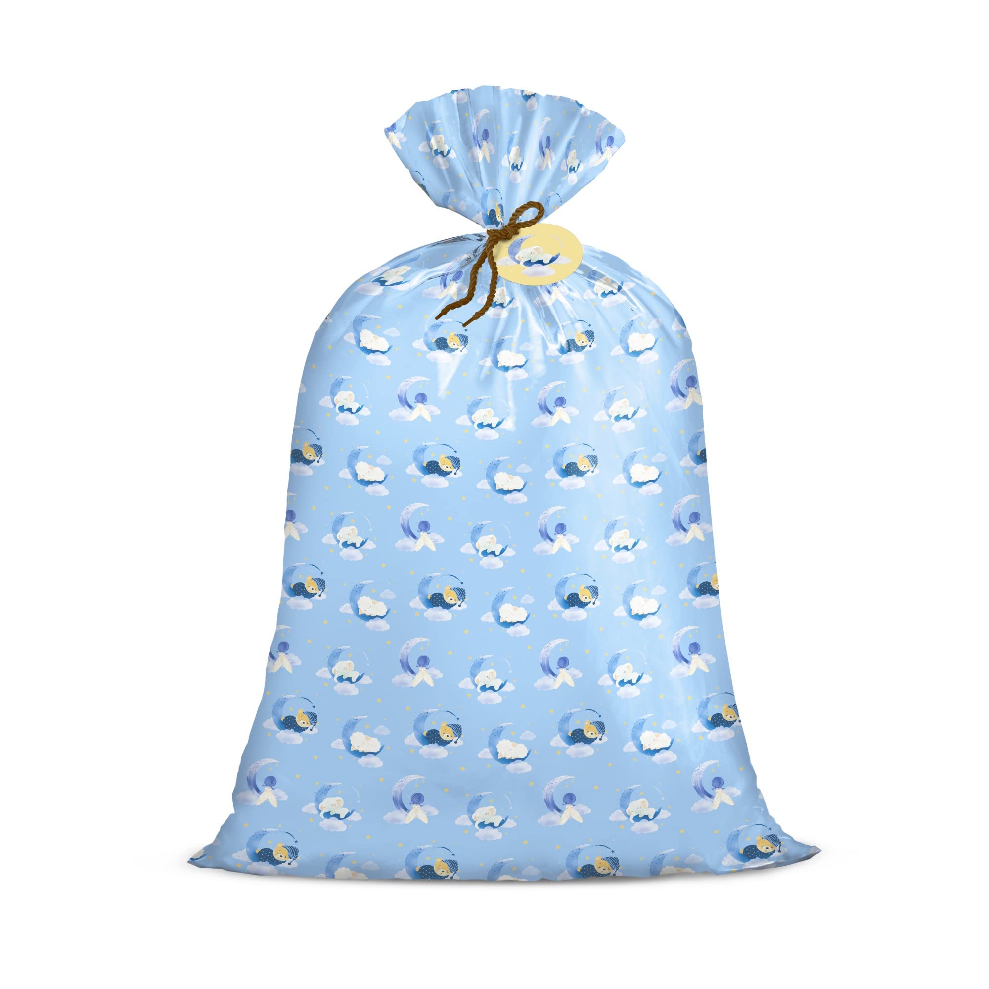 Loveinside Jumbo Large Plastic Gift Bag, Baby Boy Design Plastic Bag with Tag and Tie for Birthday, Baby Shower - 56" x 36", 1 Pcs - Blue Sleepy Bear