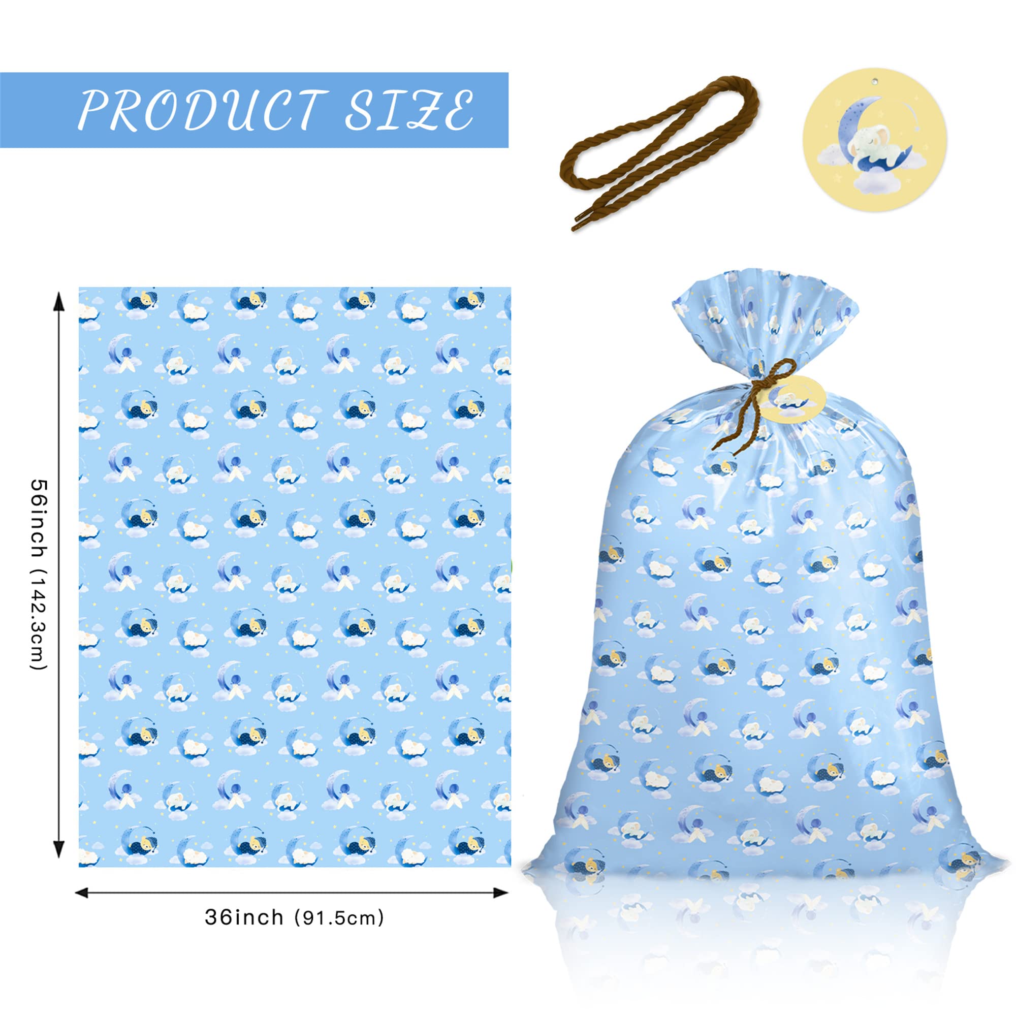 Loveinside Jumbo Large Plastic Gift Bag, Baby Boy Design Plastic Bag with Tag and Tie for Birthday, Baby Shower - 56" x 36", 1 Pcs - Blue Sleepy Bear