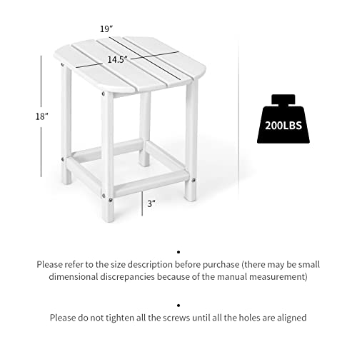 Giantex Side Table Outdoor Small Patio Table 18” Adirondack Table, Weather Resistant, Outside Square Tea Table for Patio, Backyard, Poolside, Garden, Balcony Outdoor Beside End Tables (1, White)