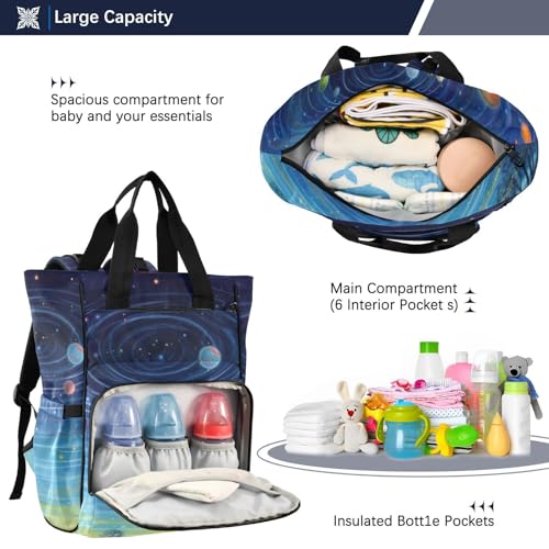 xigua Colorful Universe Diaper Bag Backpack Multi Function Baby Changing Bags Waterproof Large Capacity Travel Back Pack for Mom Dad