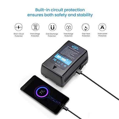 REYTRIC 190Wh(13400mAh) V Mount/V-Lock Battery Compatible Video Camera Camcorder Broadcast LED Light with D-Tap Charger