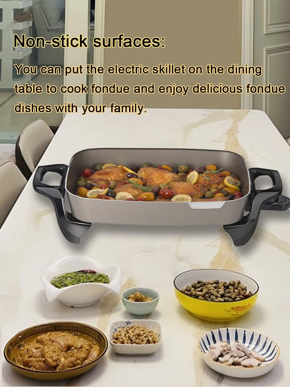 ReLdas Electric Skillet with Lid, Non-Stick, Electric Frying Pan Extra Large 16-Inch Skillet, Ceramic, Adjustable Temperature, Cool-Touch Handle