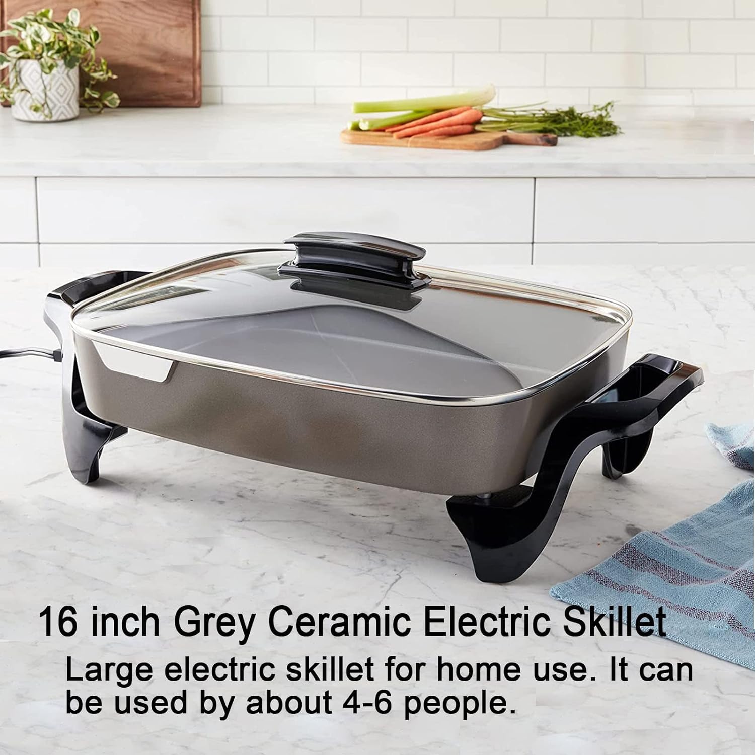 ReLdas Electric Skillet with Lid, Non-Stick, Electric Frying Pan Extra Large 16-Inch Skillet, Ceramic, Adjustable Temperature, Cool-Touch Handle