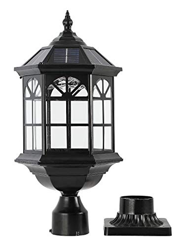GYDZ Solar Post Light Fixture Outdoor Solar Pier Light, Solar Lamp Post Light for Garden, Patio, Vintage Design Die Cast Aluminum Post Light in Oil-Rubbed Black with Clear Glass, Hard Wired Available
