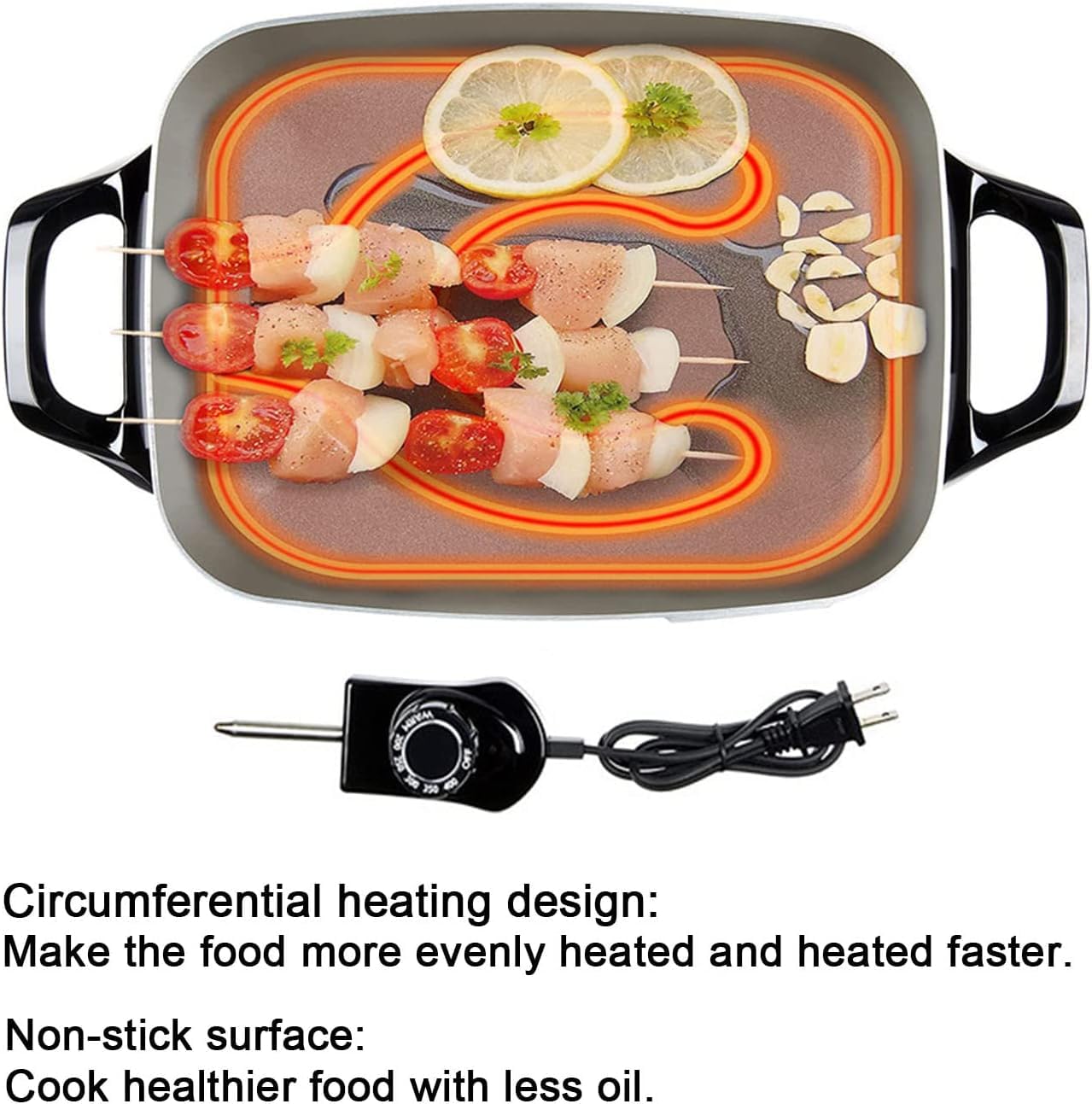 ReLdas Electric Skillet with Lid, Non-Stick, Electric Frying Pan Extra Large 16-Inch Skillet, Ceramic, Adjustable Temperature, Cool-Touch Handle