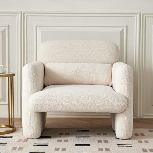 Tmsan Boucle Accent Chair for Living Room, 34" Modern Sherpa Barrel Arm Chair Comfy Upholstered Teddy Single Sofa Chair for Bedroom Office Lounge Club