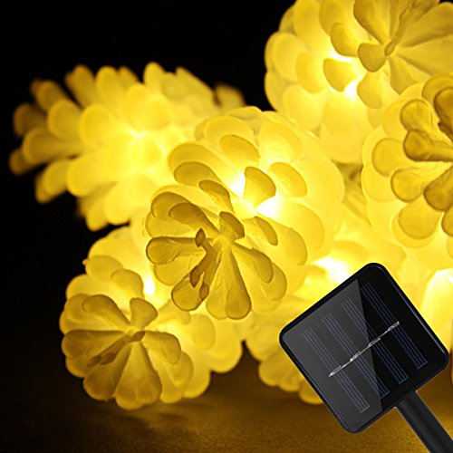 WONFAST Pine Cone Led String Lights, Waterproof 5m/16.4ft 20LED Outdoor Solar Powered Fairy Starry Lights for Gardens Christmas Trees Weddings Parties Indoor Holiday Decoration (Warmwhite)