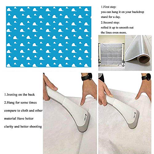 BINQOO 7x5ft Cartoon Blue Sky White Clouds Backdrop Toy Story Kids Birthday Party Boy Baby Shower Photography Background Photo Studio Props