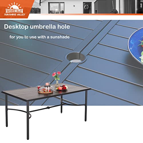SUNSHINE VALLEY Patio Dining Chairs Set for 6, 7 Piece Wicker Outdoor Table and Chairs, Large Rectangular Metal Patio Dining Table with 1.57β Umbrella Hole Outdoor Dining Sets for Garden Backyard Lawn