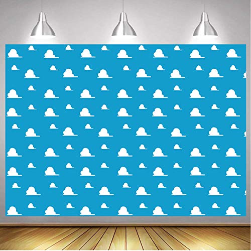 BINQOO 7x5ft Cartoon Blue Sky White Clouds Backdrop Toy Story Kids Birthday Party Boy Baby Shower Photography Background Photo Studio Props