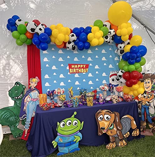BINQOO 7x5ft Cartoon Blue Sky White Clouds Backdrop Toy Story Kids Birthday Party Boy Baby Shower Photography Background Photo Studio Props