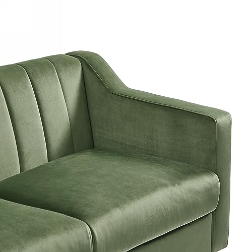 Tidyard Mid Century Modern Chesterfield Sofa Couch, Comfortable Upholstered Sofa with Velvet Fabric and Wooden Frame and Wood Legs for Living Room/Bed Room/Office Green -3 Seats