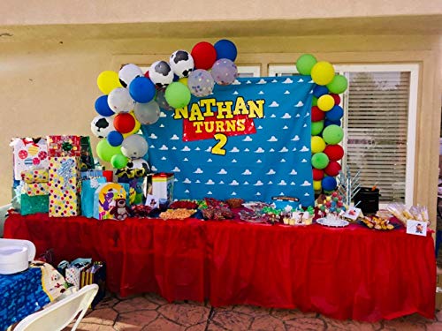 BINQOO 7x5ft Cartoon Blue Sky White Clouds Backdrop Toy Story Kids Birthday Party Boy Baby Shower Photography Background Photo Studio Props