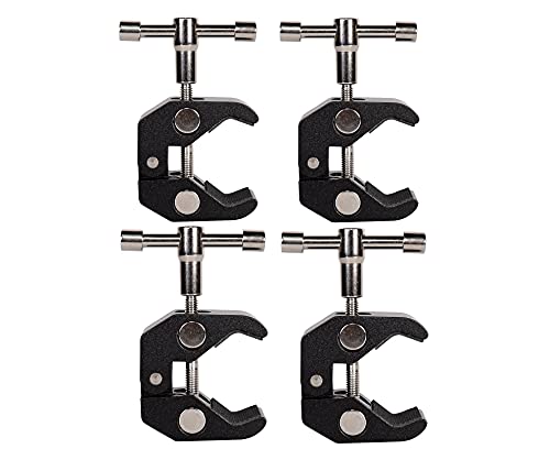 QYXINC 4Pack Super Clamp with 1/4 and 3/8 Thread Camera Clamp Mount，Crab Clamp Rod Clamp Clip for Cameras, Rods, Lights, Hooks, Shelves, Cross Bars, etc