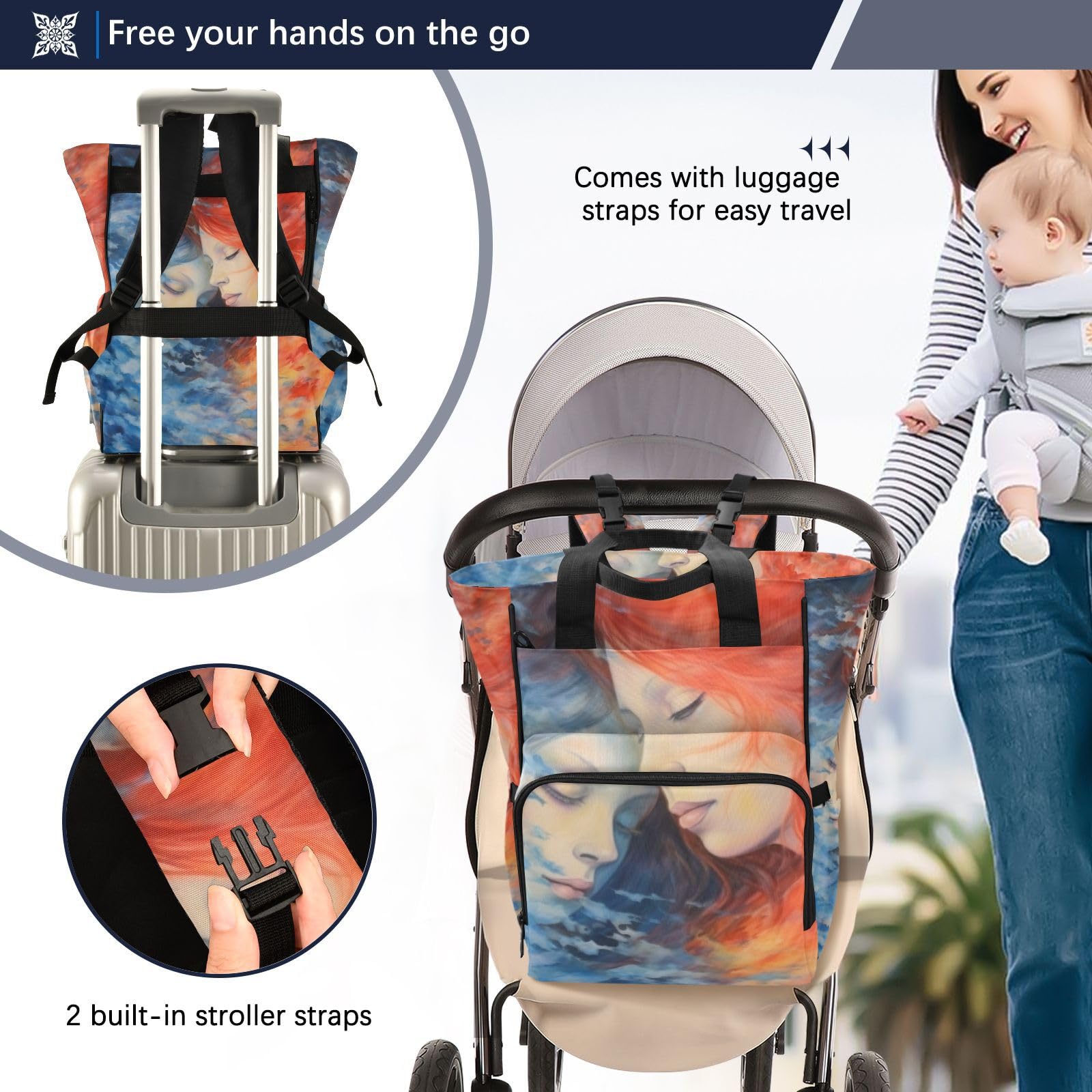xigua Fire and Ice Fairy Diaper Bag Backpack Multi Function Baby Changing Bags Waterproof Large Capacity Travel Back Pack for Mom Dad